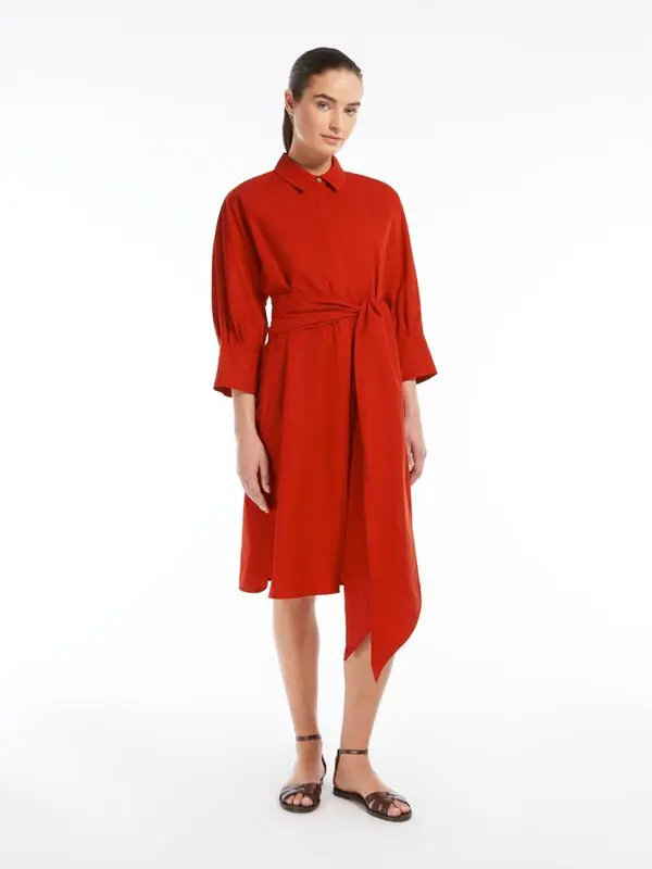 Max Mara Belted Long-Sleeved Dress Red 30% Off Editorialist