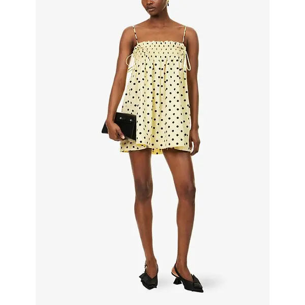 Damson Madder Lilo Polka-Dot Cotton-Poplin Mini Dress - Yellow |  Editorialist