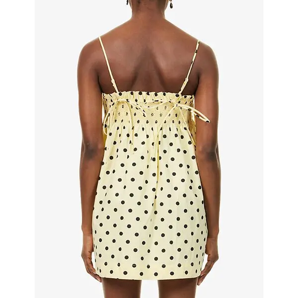 Damson Madder Lilo Polka-Dot Cotton-Poplin Mini Dress - Yellow |  Editorialist