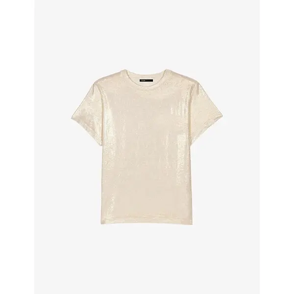 Maje Sht-sleeved Metallic Stretch-jersey T-shirt - Or