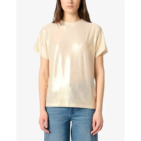 Maje Sht-sleeved Metallic Stretch-jersey T-shirt - Or