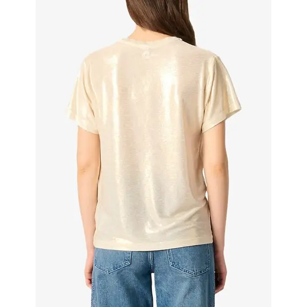 Maje Sht-sleeved Metallic Stretch-jersey T-shirt - Or