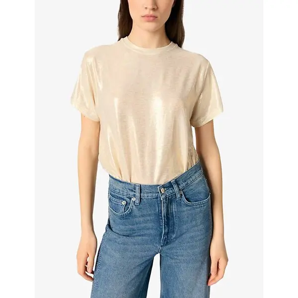 Maje Sht-sleeved Metallic Stretch-jersey T-shirt - Or