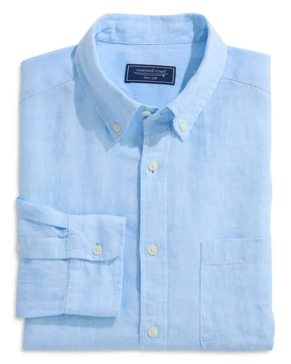 Vineyard Vines Surfside Regular Fit Button Down Linen Shirt - Jake Blue