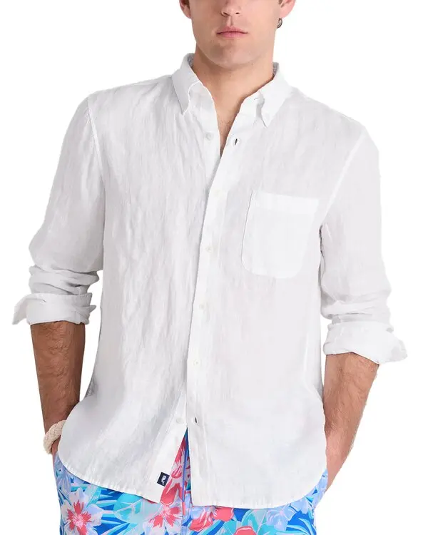 Vineyard Vines Surfside Regular Fit Button Down Linen Shirt - White