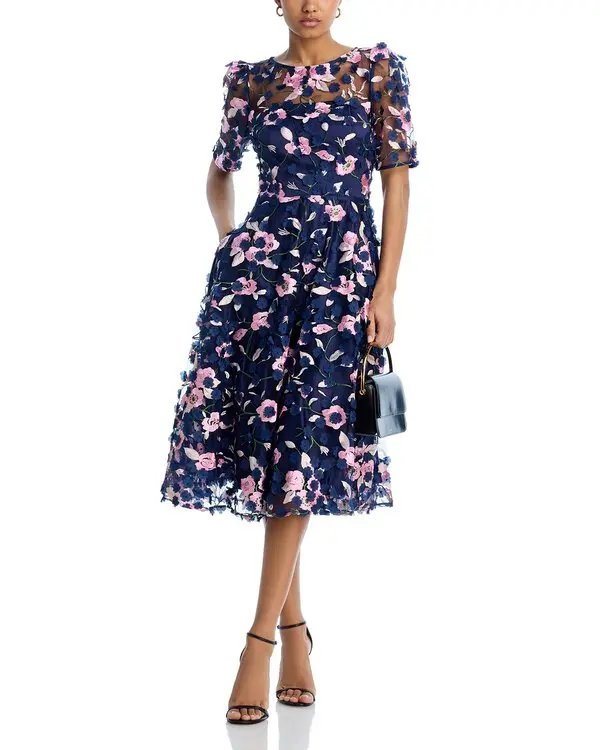 Eliza J Three Quarter Sleeve Illusion Yoke Dress
