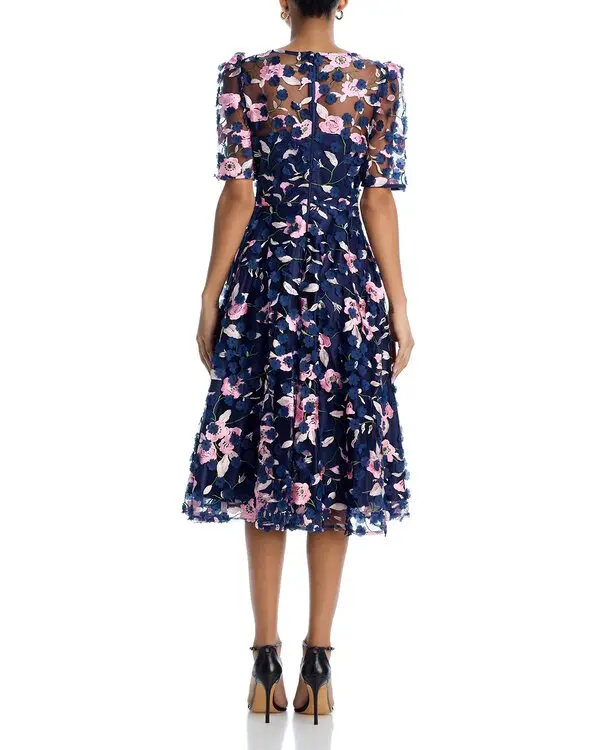 Eliza J Three Quarter Sleeve Illusion Yoke Dress