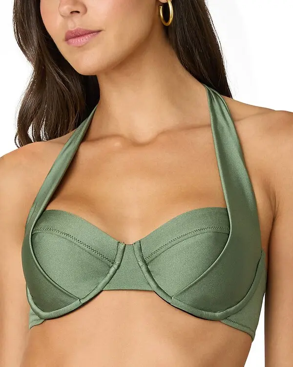 Shoshanna Solid Draped Halter Bikini - Sage