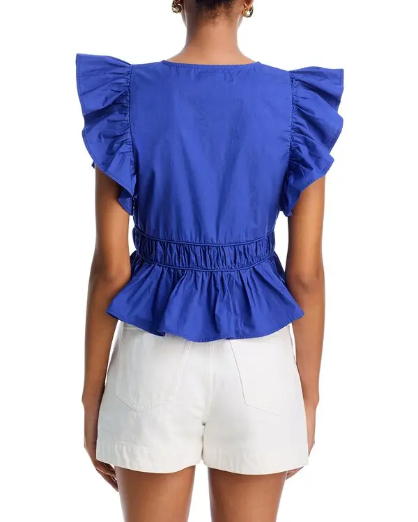 Aqua Ruffle Poplin Top
