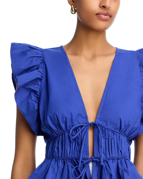Aqua Ruffle Poplin Top
