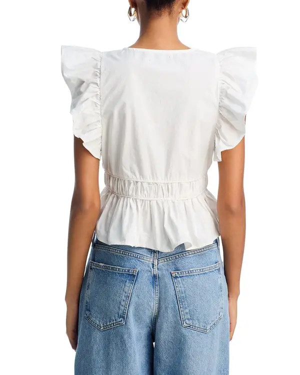 Aqua Ruffle Poplin Top - White