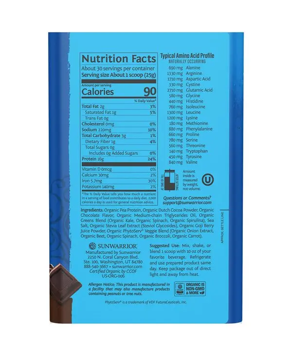 SUNWARRIOR Natural Warrior Blend Protein + Greens Powder