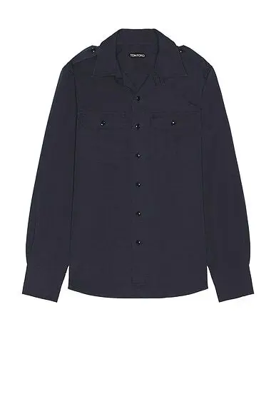 TOM FORD Fluid Poplin Western Shirt - Navy