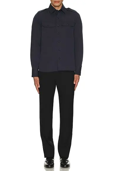 TOM FORD Fluid Poplin Western Shirt - Navy