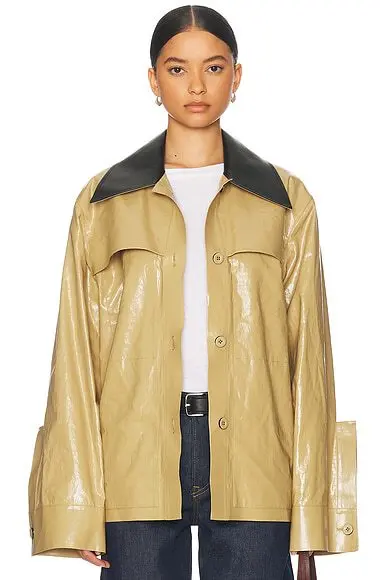 JIL SANDER Coated Linen Sport Jacket With Leather Collar - Cereal