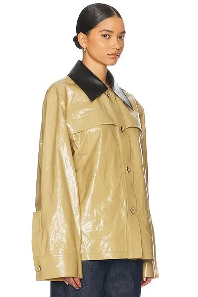 JIL SANDER Coated Linen Sport Jacket With Leather Collar - Cereal
