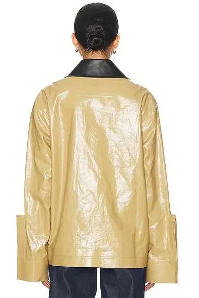 JIL SANDER Coated Linen Sport Jacket With Leather Collar - Cereal