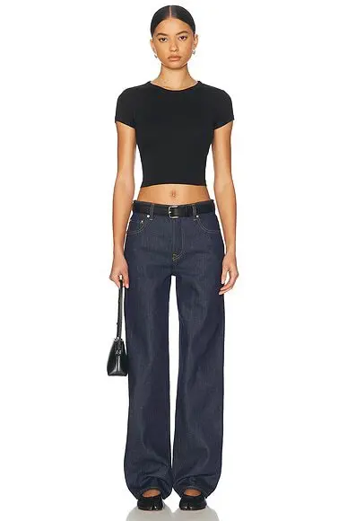 Enza Costa Supima Baby Rib Cropped Tee - Black