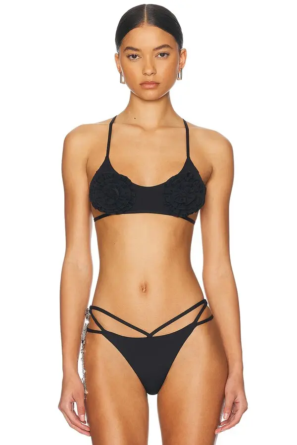 Blumarine Rose Bikini Top - Black