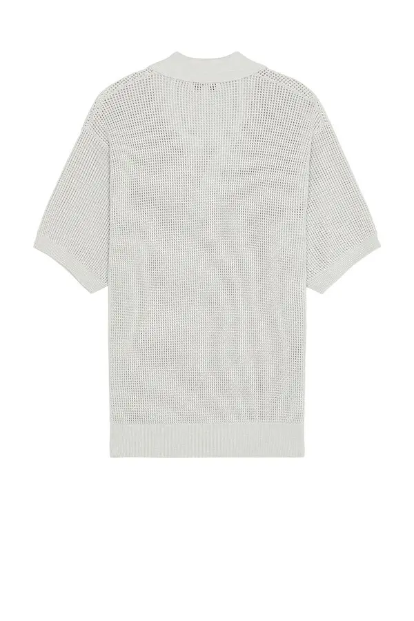FRAME Open Weave Polo Sweater In Grey
