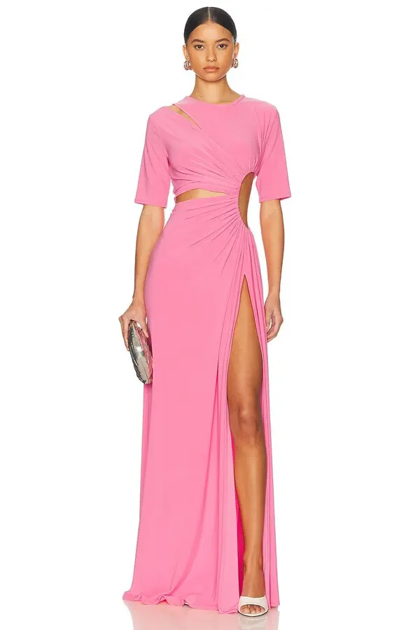 SID NEIGUM Gathered Slit Maxi Dress - Pink