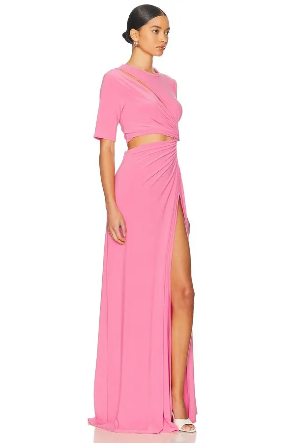 SID NEIGUM Gathered Slit Maxi Dress - Pink