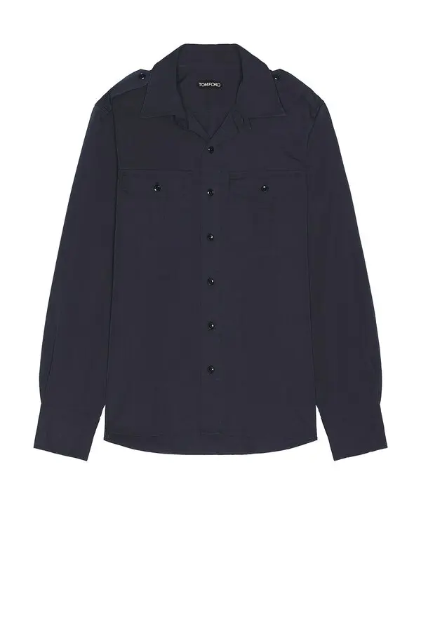 TOM FORD Fluid Poplin Western Shirt In Blue