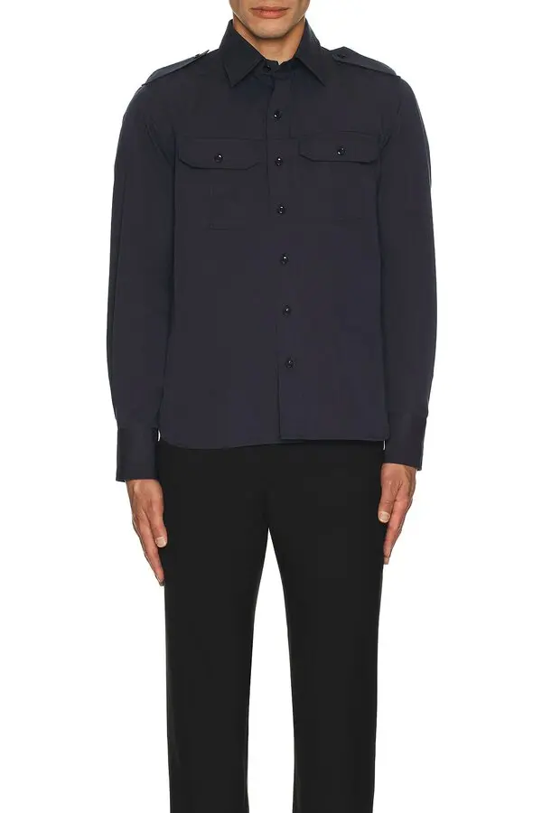 TOM FORD Fluid Poplin Western Shirt In Blue