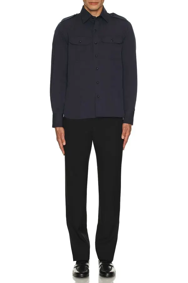 TOM FORD Fluid Poplin Western Shirt In Blue