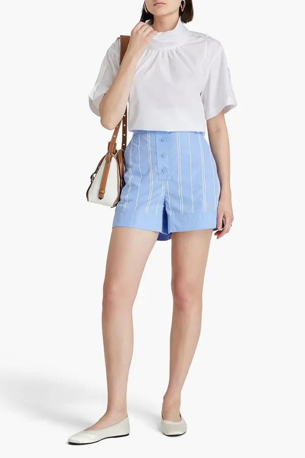 3.1 Phillip Lim Striped Embroidered Cotton-blend Shorts - Light Blue
