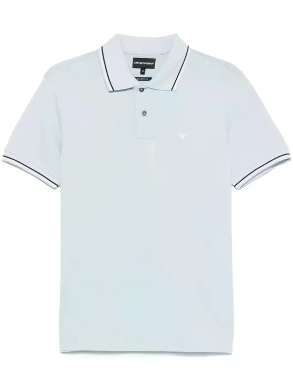 Emporio Armani Striped-trim Piqué Polo Shirt - Blue