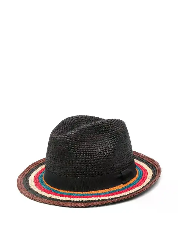 Paul Smith Signature Stripe Straw Trilby Hat - Black