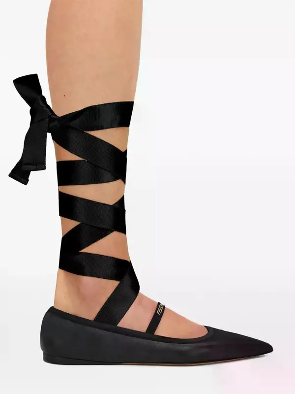 FERRAGAMO Leather Ballerina Flats - Black