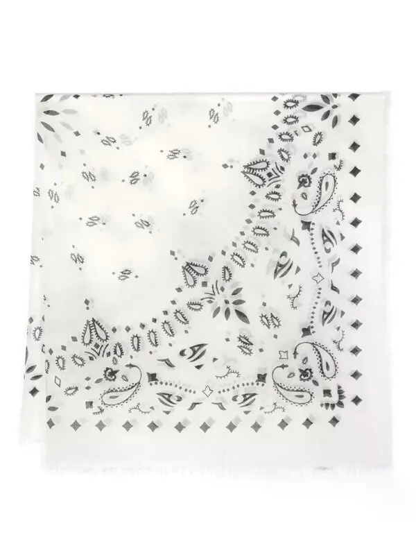 KUJTEN Bandana-print Cashmere Scarf - White