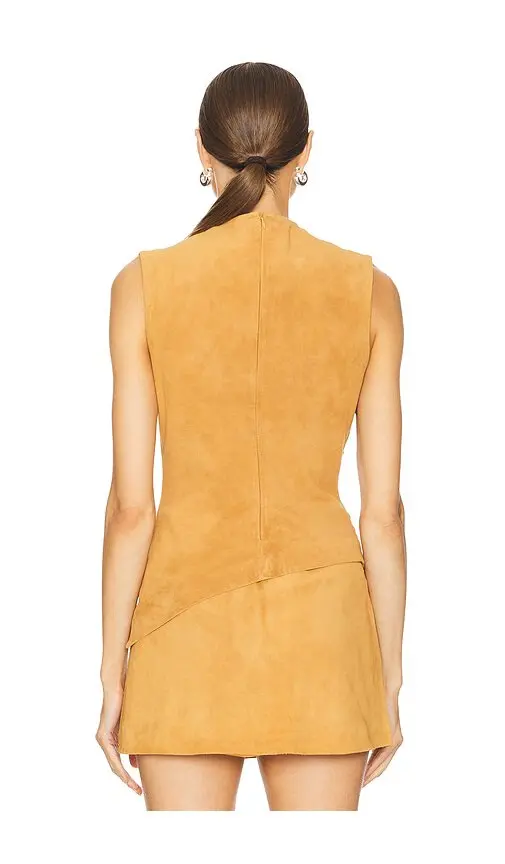 AEXAE Leather Suede Ruched Top - Tan