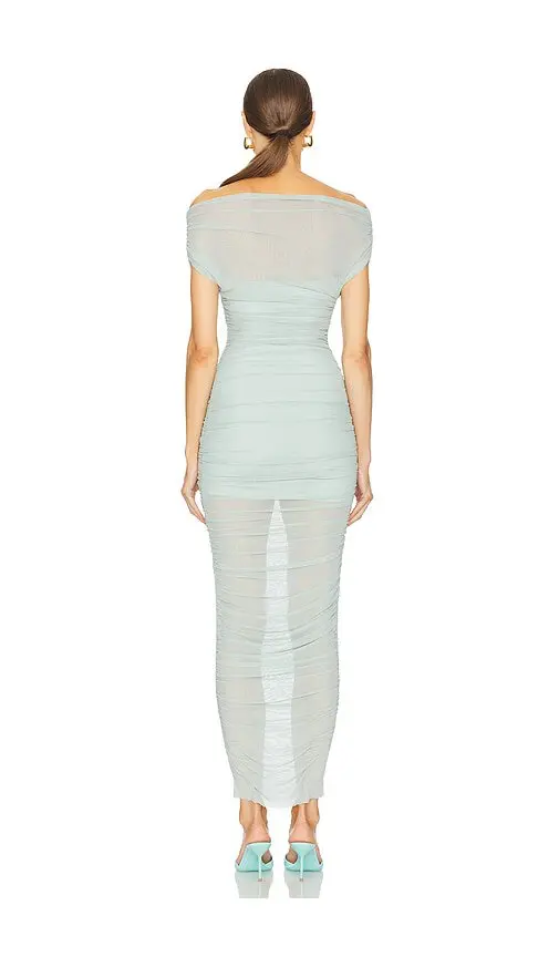 SEROYA Noel Off-shoulder Mesh Midi Dress - Mint,teal