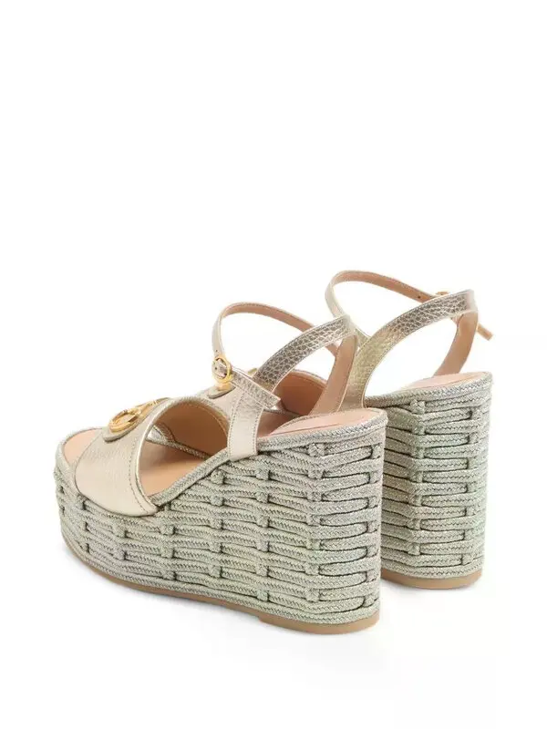 Valentino Garavani Vlogo Signature Wedge Sandal 120mm In Laminated Grainy Calfskin - Neutrals