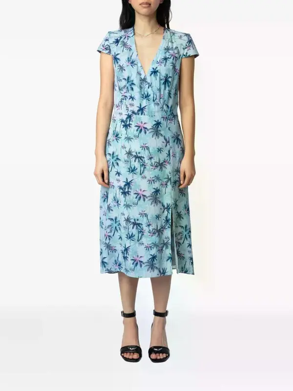 Zadig&Voltaire Palm Tree-print Wrap Dress - Blue