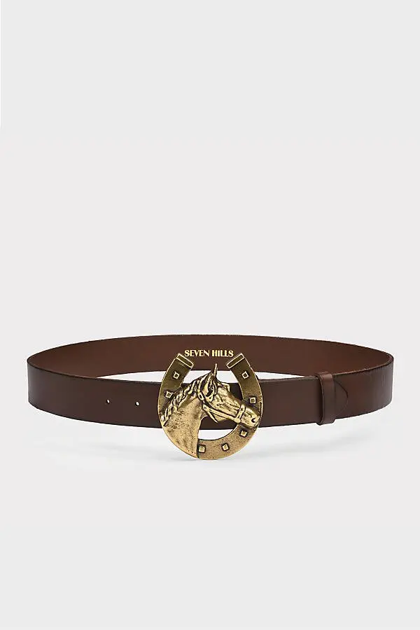 SEVEN HILLS Woodside Horse Buckle Leather Belt - Brown