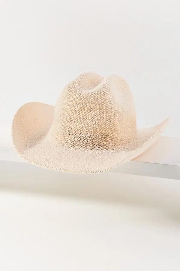 Anthropologie Nubby Cowboy Rancher Hat - Ivory Metallic