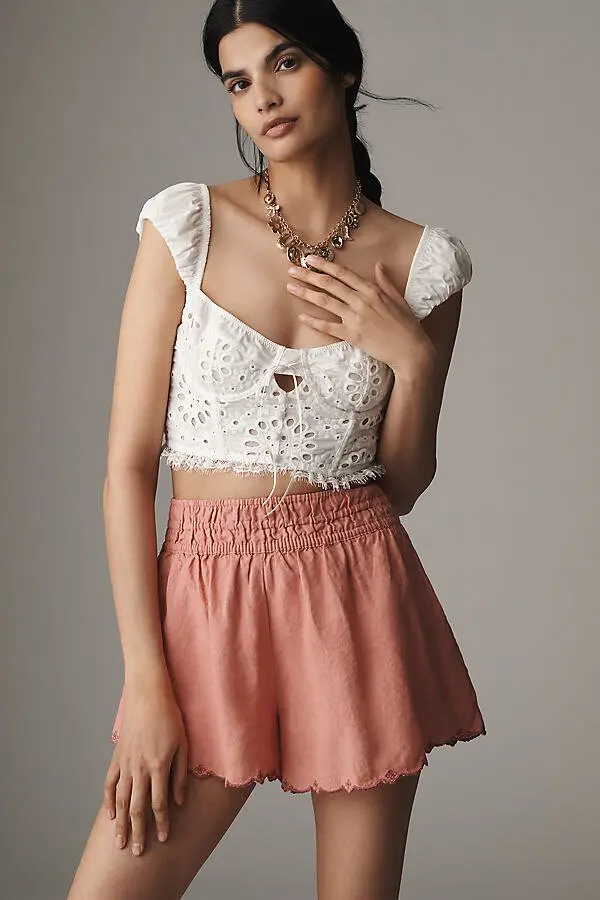 The Somerset Collection By Anthropologie The Somerset Collection Embroidered  Scallop Shorts In Pink - 63% Off | Editorialist