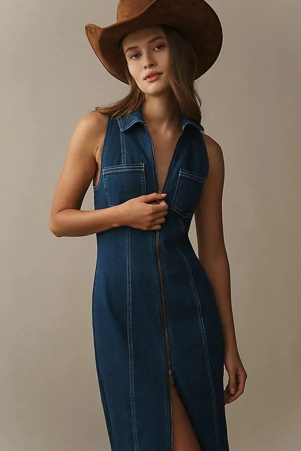 white christmas dresses Chic Women's Blue Argyle Fitted Denim Dress main image 0