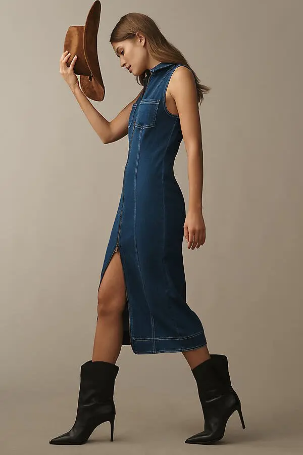 Pilcro Fitted Denim Midi Dress In Dark Denim - 62% Off | Editorialist