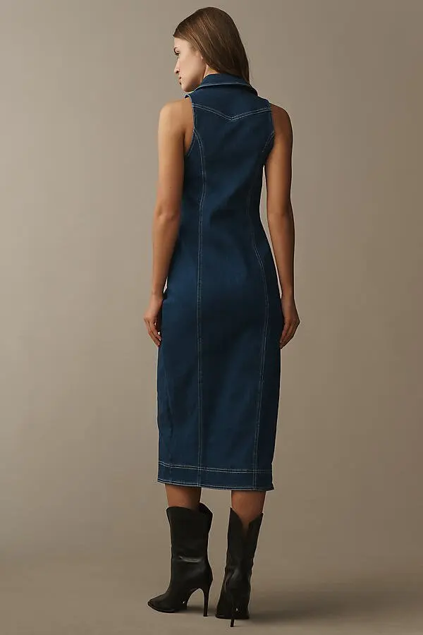 Pilcro Fitted Denim Midi Dress In Dark Denim - 62% Off | Editorialist