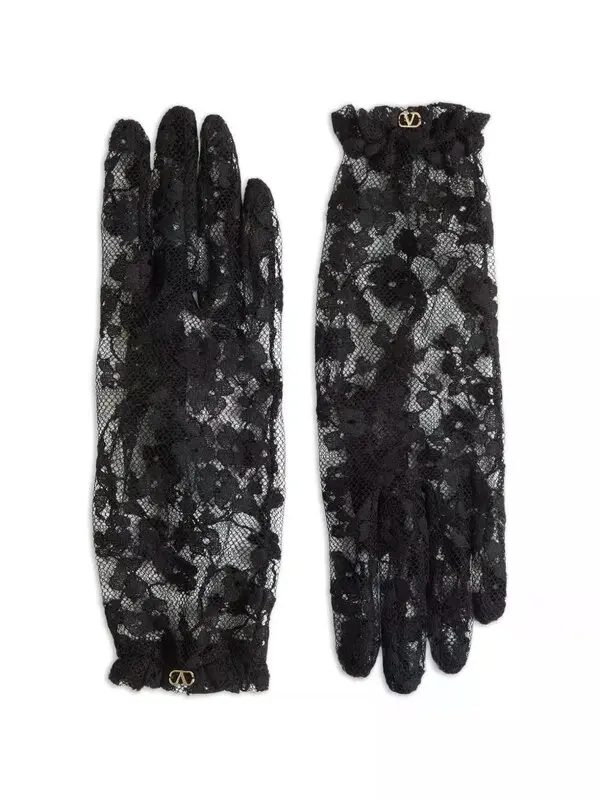 Valentino Garavani Vlogo Signature Lace Gloves - Black