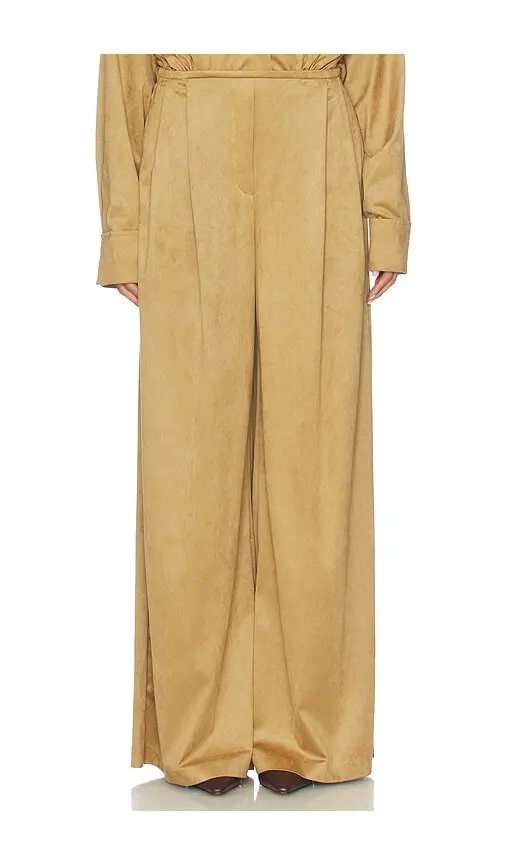 Norma Kamali Pleated Wide Leg Pant - Camel