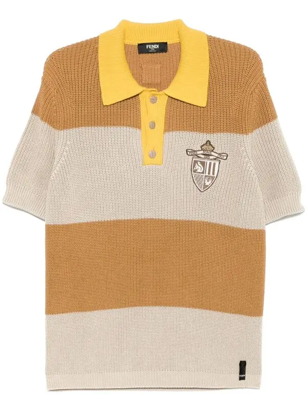 Fendi Striped Cotton Polo Shirt With Club Coat Of Arms - Stone Sandal