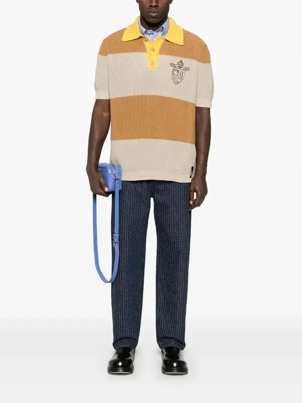 Fendi Striped Cotton Polo Shirt With Club Coat Of Arms - Stone Sandal