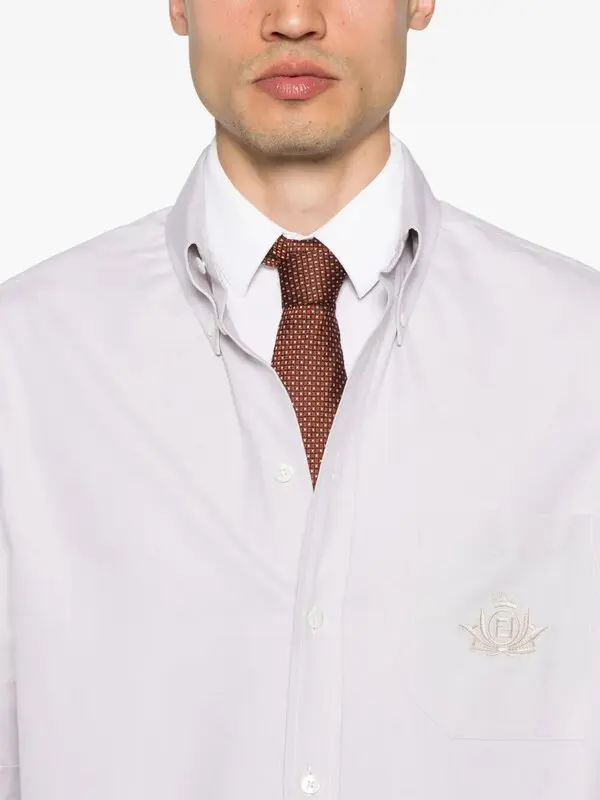 Fendi Oxford Shirt With Crest Embroidery - White