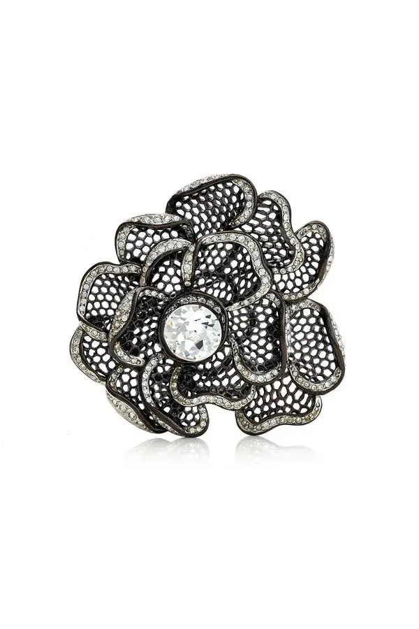 KENNETH JAY LANE Gunmetal Flower Pin - Natural